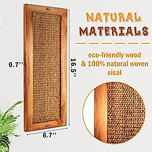 LSAIFATER Cat Scratching Post, Wooden Sisal Cat Wall Scratcher, Floor or Wall Mounted Vertical Cat Scratch Pad for Indoor Cats Adults or Kittens, Cat Wall Furniture Protector