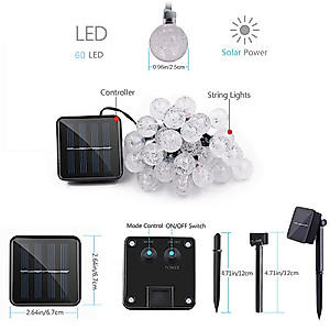 SIVMIG Solar String Lights 60 Led 36 Feet Crystal Globe Lights with 8 Lighting Modes, Waterproof Solar Powered Patio Lights for Garden Yard Porch Wedding Party Festival Decor, Warm White