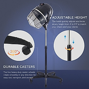 Y-NOT Professional Hairdryer Height Adjustable Hooded Stand Up Bonnet Hair Dryer, Floor Standing Rolling Base with Wheels for Beauty Salon Equipment Home Spa