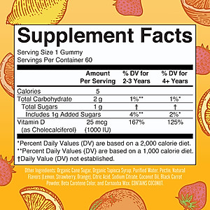 MaryRuth Organics Vitamin D3 Gummies, 2 Month Supply, Adults & Kids Gummies, Immune Support Supplement, Vitamin D3 1000IU for Bone Health & Muscle Function, Vegan, Non-GMO, Gluten Free, 60 Count