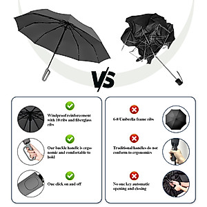 TUMAAOTU Compact Travel Umbrella, Grey, 14 in Length, 40 in Diameter, 10 Fiberglass Ribs, Waterproof, Easy to Carry