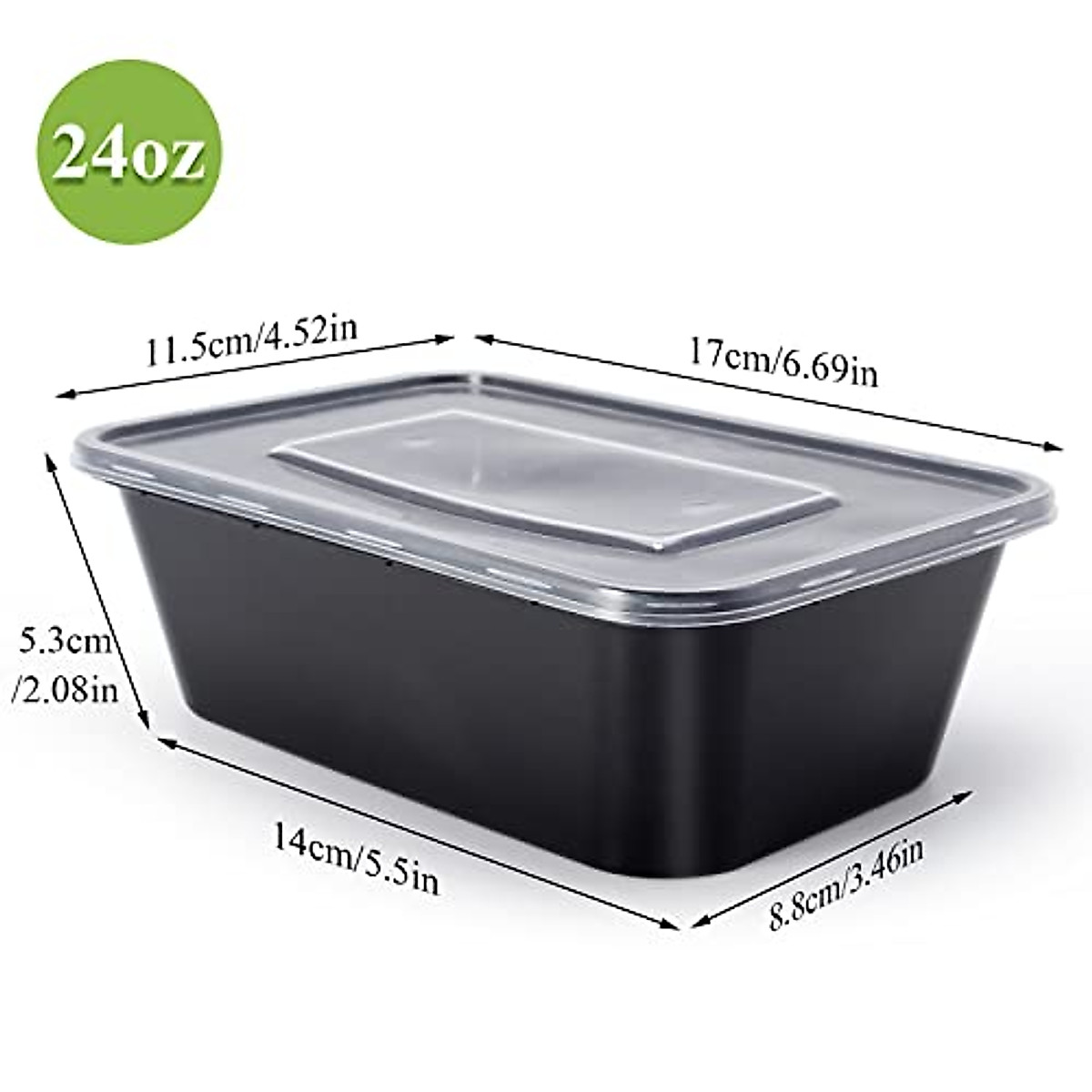 [24oz-50pack] Disposable Food Containers with Lids Plastic Black Meal Prep Storage Container for Food Microwave Safe Eco-Friendly, BPA-Free, Durable & Stackable
