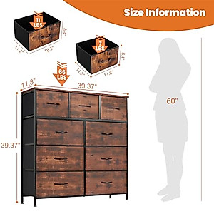 Sweetcrispy Dresser for Bedroom with 9 Fabric Drawers, Tall Chest Storage Tower, Organizer Units for Clothing Closet, Kidsroom Furniture, Steel Frame, Wood Top, Lightweight Quick Assemble Cabinet