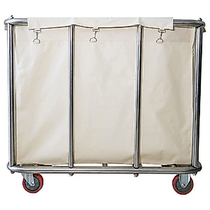 Laundry Cart for Commercial/Home,Industrial Large Rolling Laundry Cart Dirty Clothes Bin with Wheels,Heavy Duty Canvas Hamper,260LBS Load (Beige - 11.35 Bushels)
