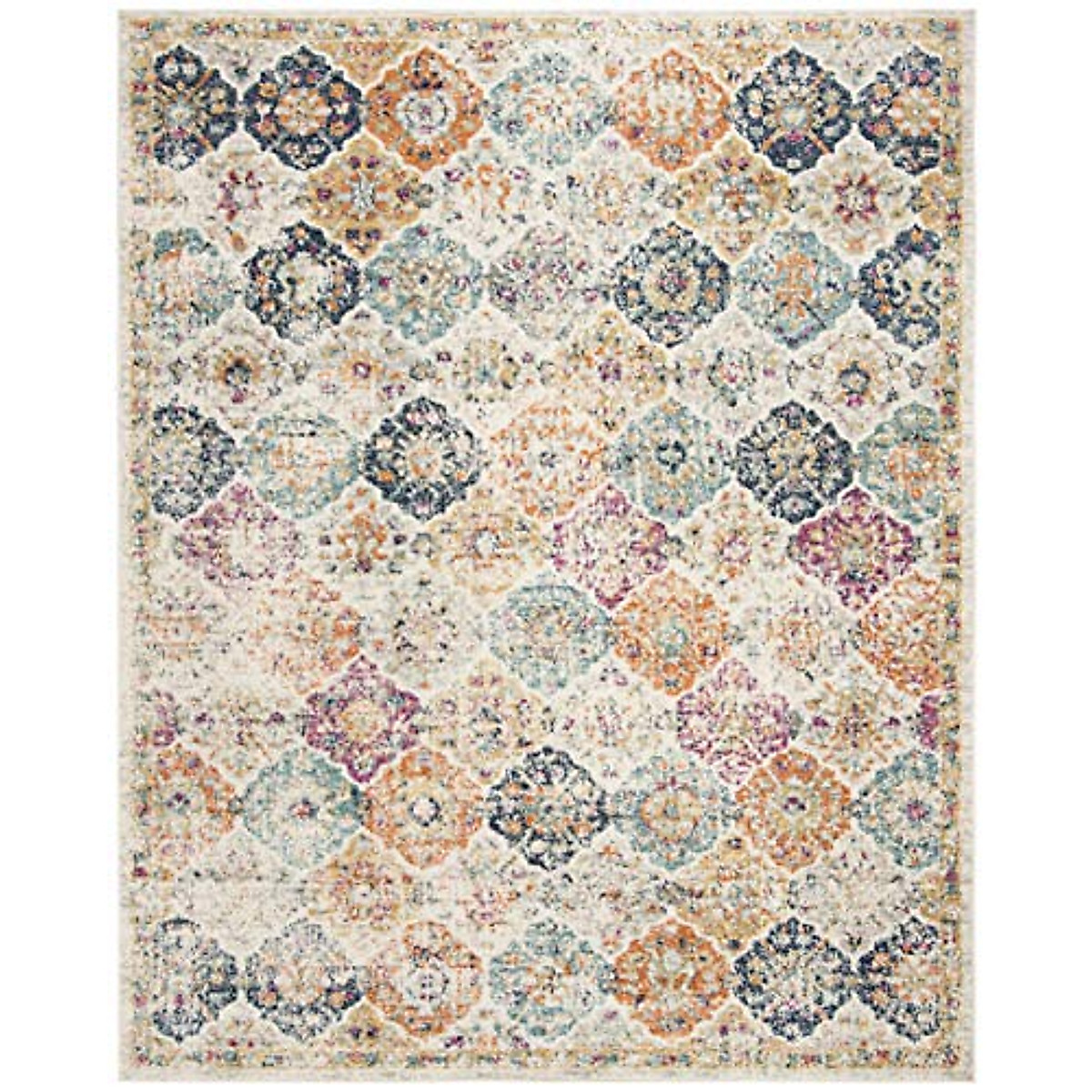 SAFAVIEH Madison Collection Area Rug - 9' x 12', Cream & Multi, Boho Chic Distressed Design, Non-Shedding & Easy Care, Ideal for High Traffic Areas in Living Room, Bedroom (MAD611B)