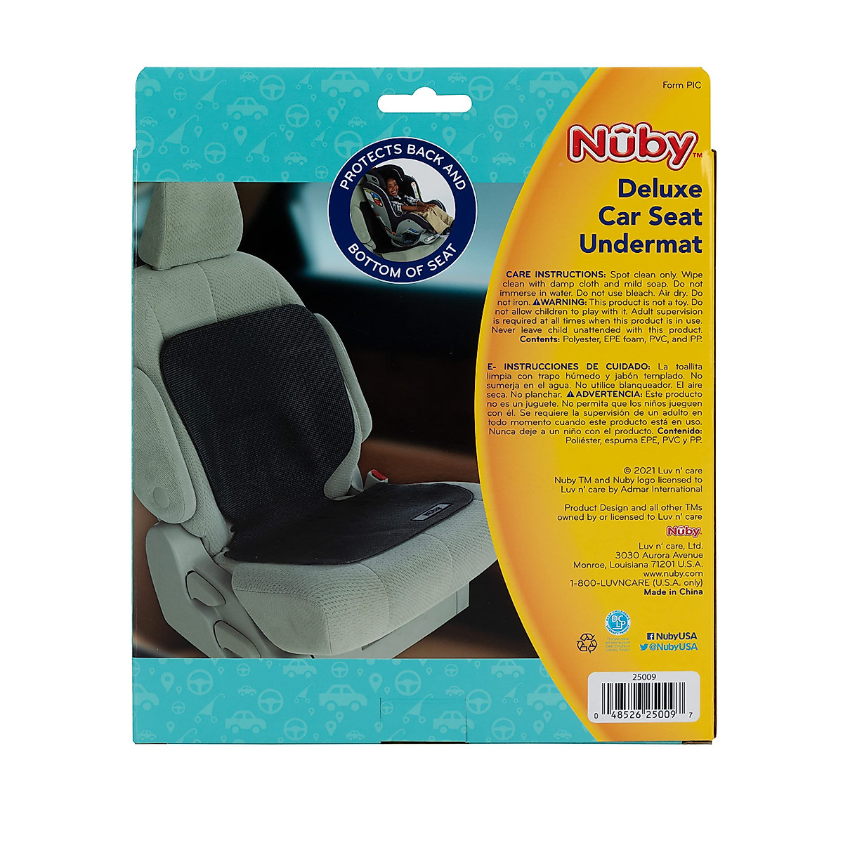 Nuby On The Go Kids Car Seat Protection Undermat, Protects Upholstery from Indentations, Scratches, and Spills, Black