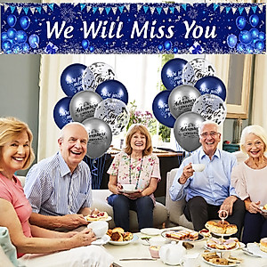 Blue We Will Miss You Party Decorations Navy Blue Silver We Will Miss You Banner and 18Pcs Good Luck We Will Miss You Balloons for Farewell Going Away Retirement Graduation Goodbye Party