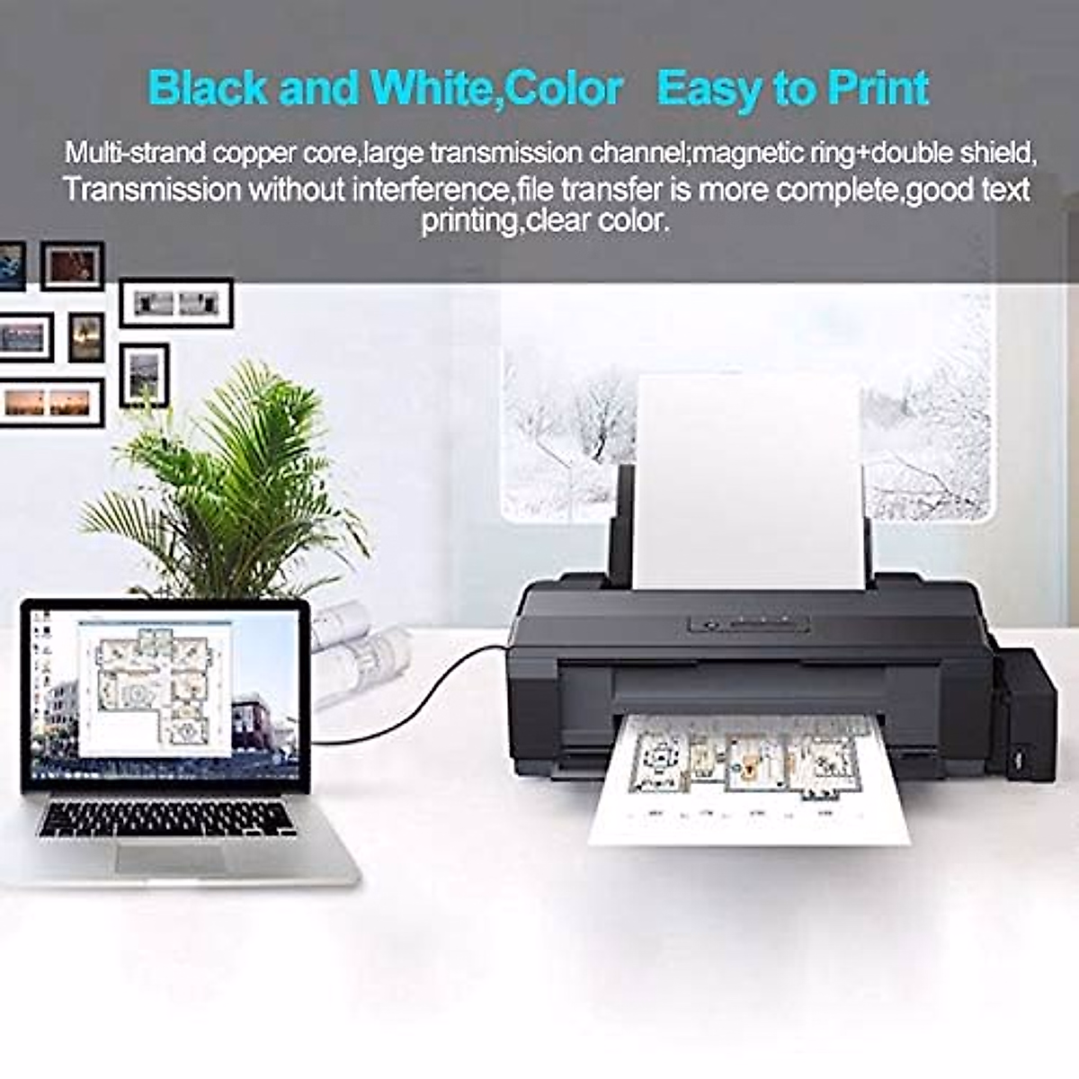 USB Printer Cable Cord Compatible for HP Laserjet Pro M404dn M404dw M454dw M477fdw M479fdn M102w M251nw M227FDN,Envy 4500 5640 7155 7640 7855,HP DeskJet 3755 3632 3054,PageWide Pro 477dw