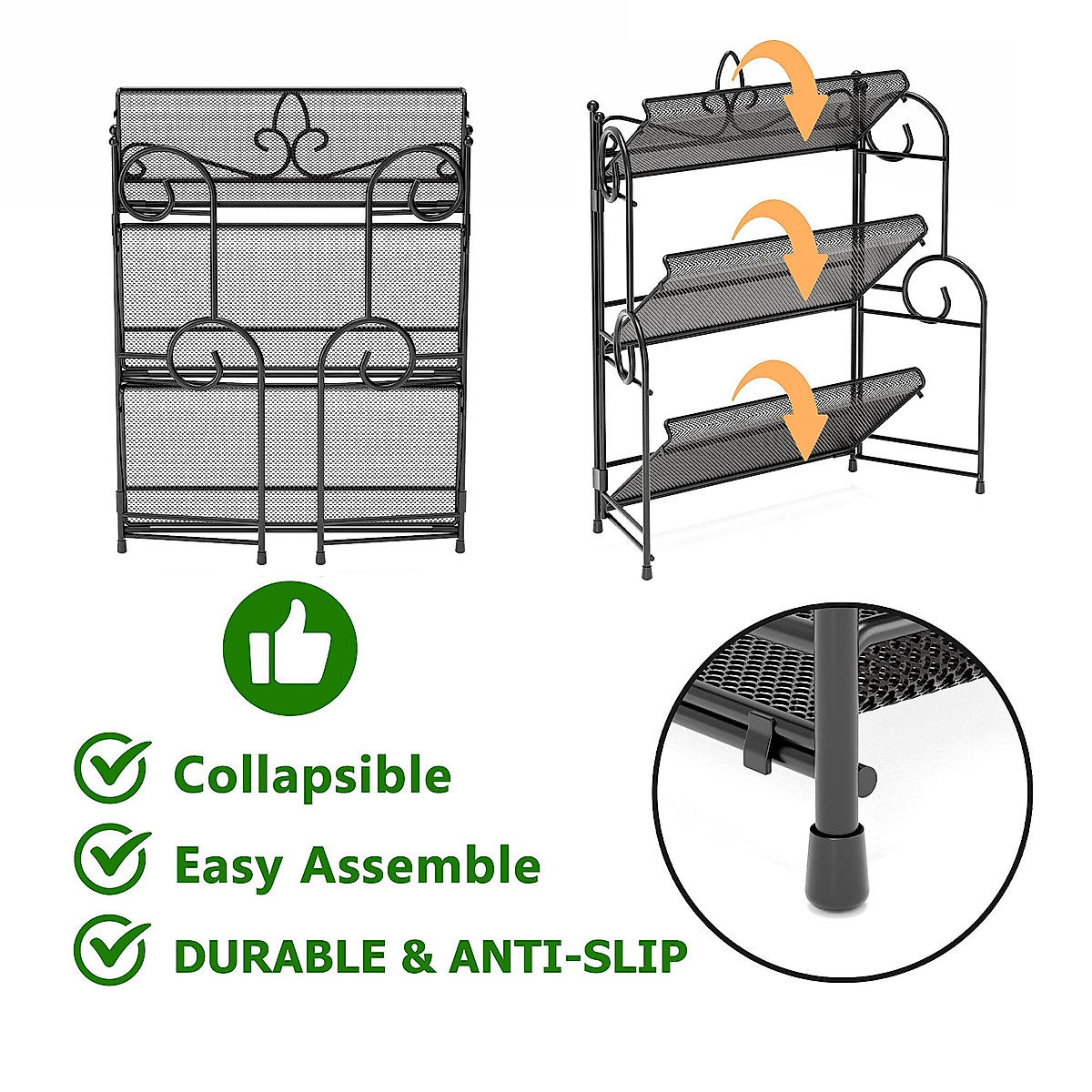 YIUKEA Bathroom Organizer Countertop - 3 Tier Spice Rack Organizer, Counter Organization and Storage for Bathroom, Kitchen, Bedroom, Offices, Foldable