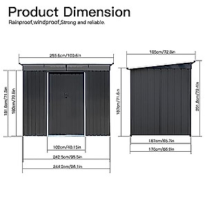 Evedy 6' x 8' Sheds & Outdoor Storage, Metal Storage Sheds with Double Lockable Doors for Bike, Garden Shed Tool Outside Storage Cabinet for Backyard, Patio, Lawn, Flat