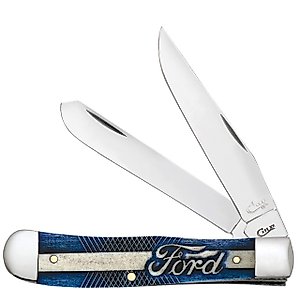 Case xx Motor Co. Blue Color-wash Bone Trapper Stainless 14323 Pocket Knife Knives for Ford Motor Company