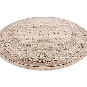 Unique Loom La Jolla Collection Botanical, Contemporary, Traditional, Rustic, Border Area Rug, 12' 2" Round, Ivory/Beige