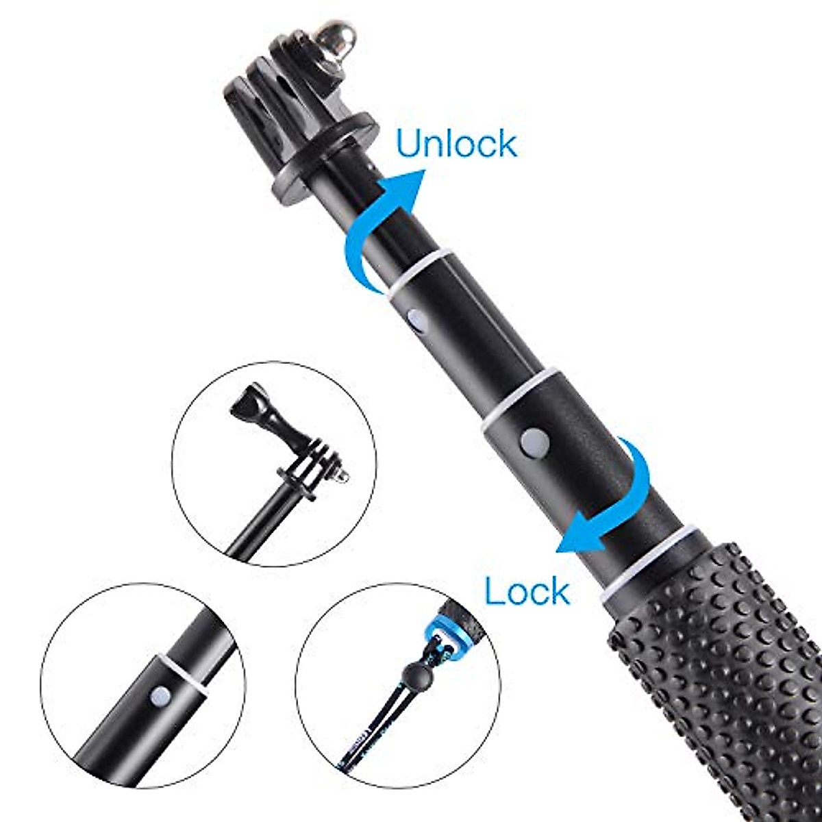 Trehapuva Selfie Stick, 19” Waterproof Extension Hand Grip Adjustable Monopod Pole Compatible with GoPro Hero(2018) Hero 10 9 8 7 6 5 4 3+ 3 Session, AKASO, Xiaomi Yi,SJCAM SJ4000 SJ5000 SJ6000 More