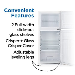 Commercial Cool CCRRD45HW 4.5 Cu. Ft True Freezer, Vintage Style, Retro Fridge with 2 Slide-Out Glass Shelves, White Refrigerator