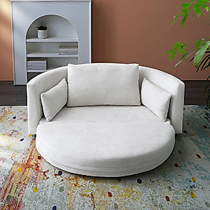 Holaki Foldable Sofa Bed, Folding Sleeper Couch Circular Floor Sofa Bed with 3 Pillows, Multi-Functional Futon Couch Convertible Loveseat Sofa Lazy Sofa Couch for Balcony Living Room (Beige)