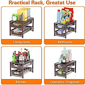 Simple Trending 2-Tier Under Sink Cabinet Organizer with Sliding Storage Drawer, Desktop Organizer for Kitchen Bathroom Office, Stackbale, Bronze