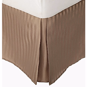 Ethereal Bedding 400-TC Sateen 1-PC Luxury Split Corner Tailored Bed Skirt Super Queen/Olympic Queen Stripe Taupe 30'' Inches Drop Length 100% Egyptian Cotton
