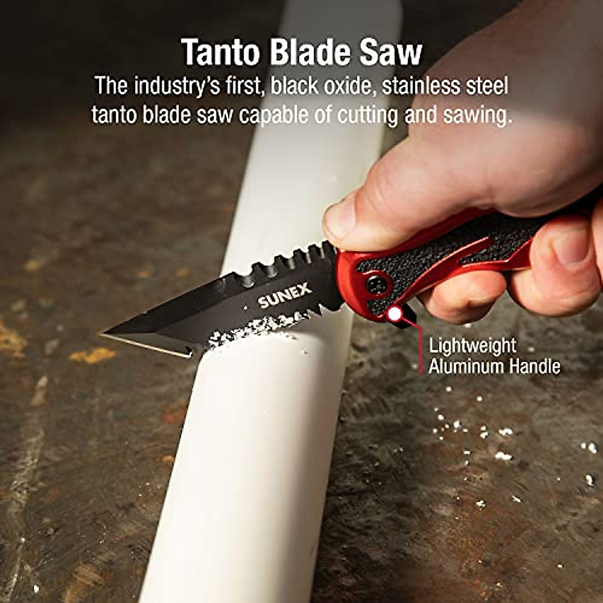 Sunex KNSAW Folding Saw Electrician's Knife with Tanto Style Blade, 2 Phillips Driver, Dual Serrated Edges, Lightweight Aluminum Handle & Multi-Purpose Clip