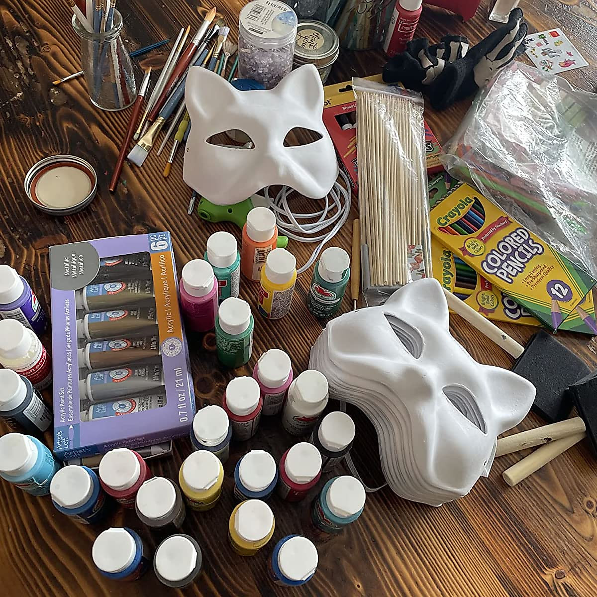 Yabber Cat Masks | 10 Pack | Mask Painting for Kids | Arts & Crafts for Children - Boys or Girls - Halloween | Party Favor | Fall Classroom Activity