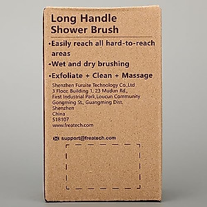 FREATECH Long Handle Body Brush Back Scrubber Exfoliator - 17.3" Wooden Bath Shower Brush, Dual-sided Brush Head with Soft Nylon Bristles and Stiff Natural Bristles for Wet or Dry Brushing