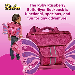 Bixbee Toddler Backpack, Ruby Raspberry Sparkly Butterfly Bookbag for Girls & Boys Ages 3-5 | Daycare, Preschool, Elementary School Bag for Kids | Easy to Carry & Water Resistant