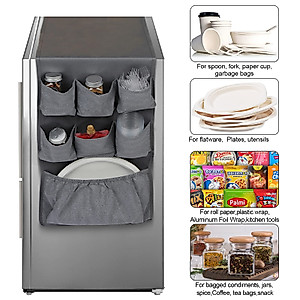 Lafulling Fridge Dust Cover Top, Mini Fridge Caddy Organizer Storage Bag with 15 Extra Large Fabric Pockets for Dorm, Pantry, Plate, Silverware, Spice, Cutlery, Napkins, Other Daily Stuff