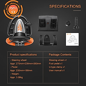 PXN PC Racing Wheel, V3II 180 Degree Universal USB Car Sim Game Steering Wheel with Pedals for Xbox One, Xbox Series S/X, PS3, PS4, Switch