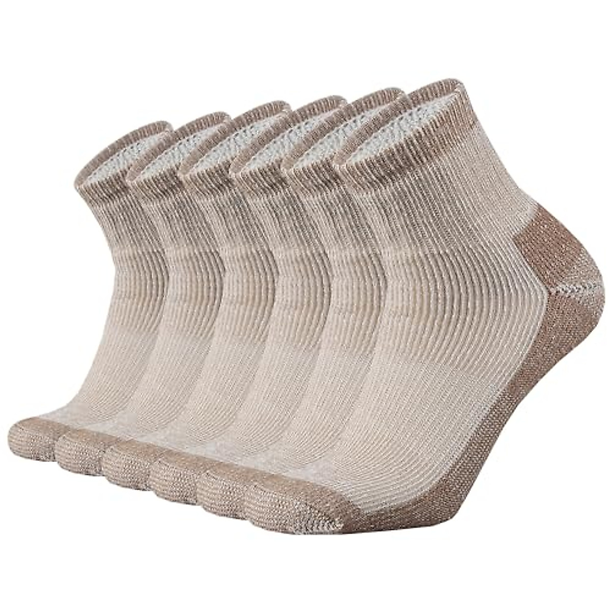 SOX TOWN Merino Wool Low Cut Quarter Socks with Heavy Cushion Ankle Moisture Wicking Warm for Men Outdoor Hiking Hike Cycling(Khaki L)