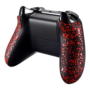 eXtremeRate Textured Red Back Panels, Comfortable Non-Slip Side Rails, 3D Splashing Handles, Game Improvement Replacement Parts for Xbox One X S Controller
