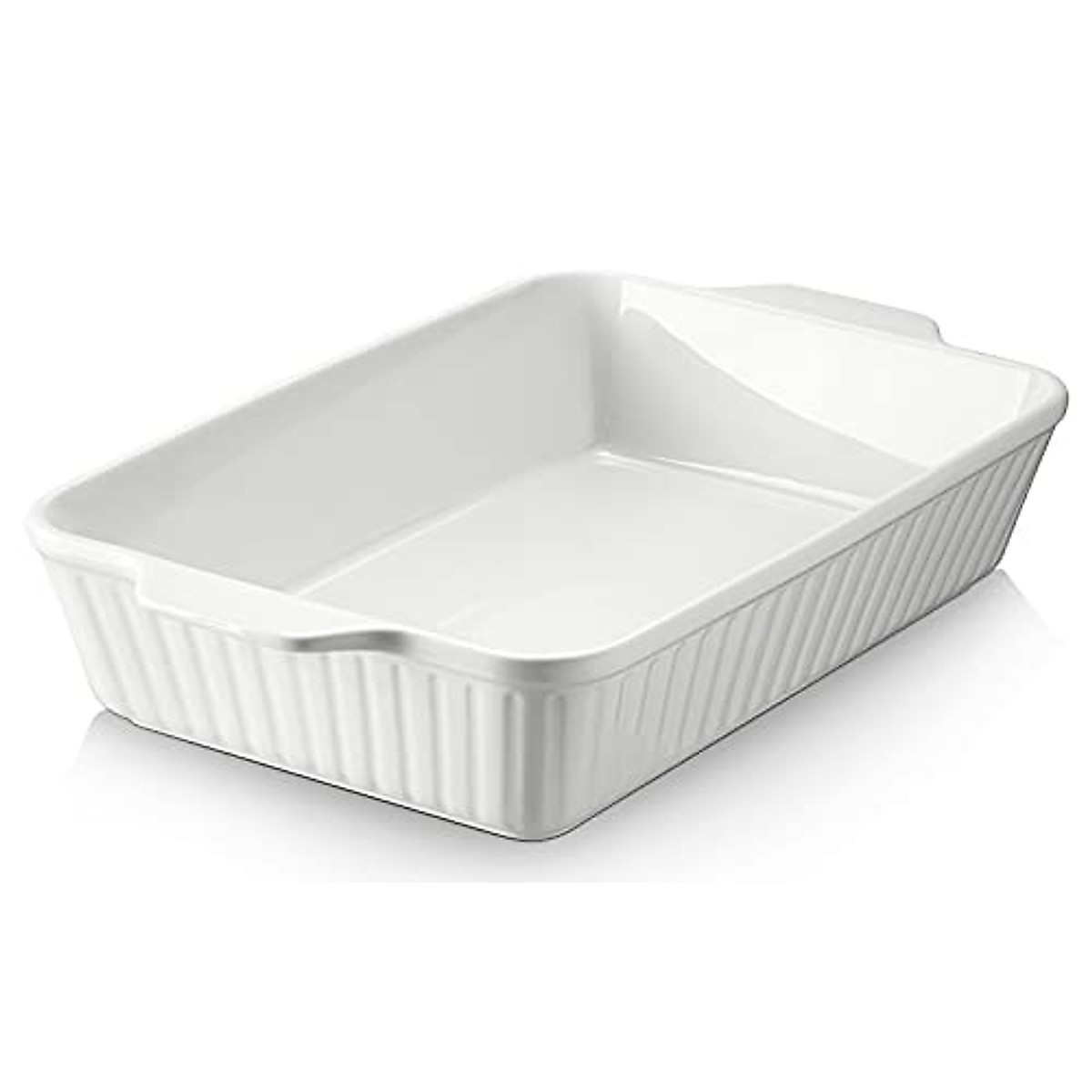 DOWAN 13" Baking Dish, Lasagna Pan Large & Deep, Rectangular Baking Pan with Handles, 135 oz Ceramic Casserole Dish for Cooking, White