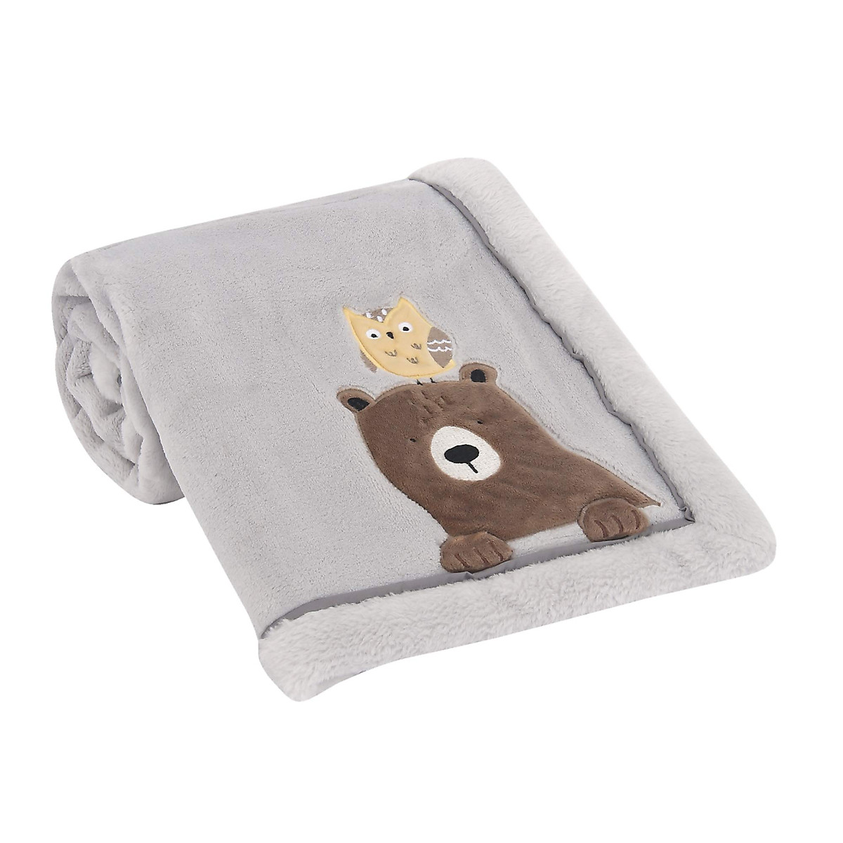 Lambs & Ivy Sierra Sky Grey Bear/Owl Soft Fleece Baby Blanket