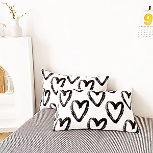 Wellboo Love Comforter Sets Queen Black and White Bedding Comforters Cotton Women Girls Heart Shaped Bed Quilts Brush Ink Love Pattern Quilts Adults Girls Modern Kawaii Black White Dorm Comforters