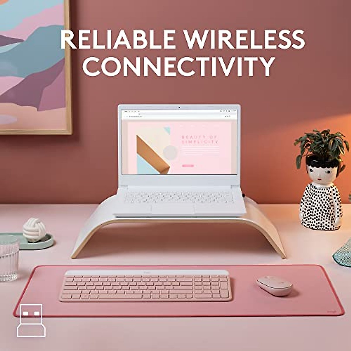Logitech MK470 Slim Wireless Keyboard and Mouse Combo - Modern Compact Layout, Ultra Quiet, 2.4 GHz USB Receiver, Plug n' Play Connectivity, Compatible with Windows - Rose