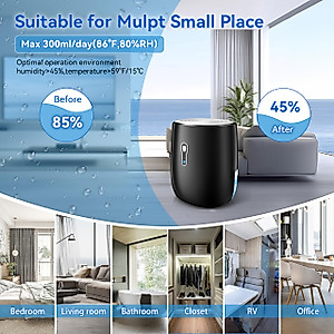 CiiVii Dehumidifier for Home, 27oz/800ml Dehumidifier with Drain Hose for Bathroom,Bedroom, Quiet Small Dehumdifier for Countertop,Kitchen,Closet,RV,Auto Shut-off Home Dehumidifier for Room (Black)