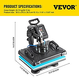 VEVOR Heat Press Machine, 12 x 15 Inch, 8 in 1 Combo Swing Away T-Shirt Sublimation Transfer Printer with Teflon Coated, Mug/Hat/Plate Accessories Included, ETL/FCC Certificated, Black