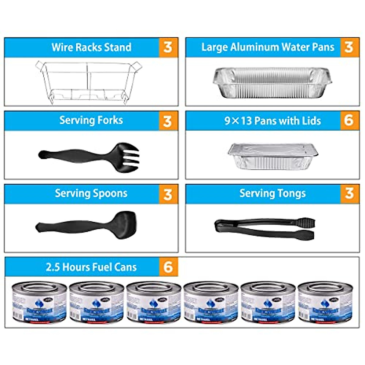 Disposable Chafing Dish Buffet Set, Food Warmers for Parties, Complete 33 Pcs of Chafing Servers with Covers, Catering Supplies with Full-Size Pans (9x13), Warming Trays for Food with Utensils & Lids