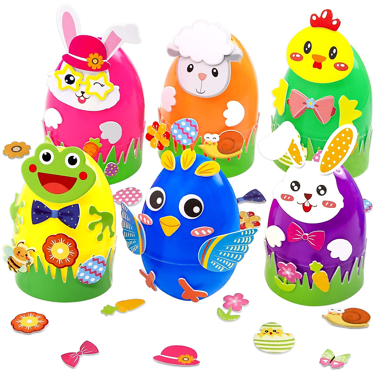 Fancy Land Easter Egg Decorating Kit Foam Easter Animal Craft Kits for Kids with Plastic Eggs 24 Pack