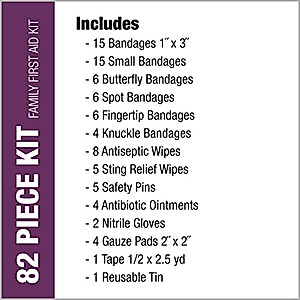 Family First Aid Kit by Coleman | 82 Piece First Aid Tin Kit | Small First Aid Kit for Car | Travel First Aid Kit | Sports First Aid Kit | Metal First Aid Kit for Camping, Hiking, or a Sports Bag