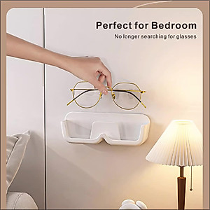 Dincken 2pcs Glasses Holder Stand, Wall Mounted Eyeglasses Holder with Adhesive, Beside Reading Glasses Holder for Nightstand, Clear