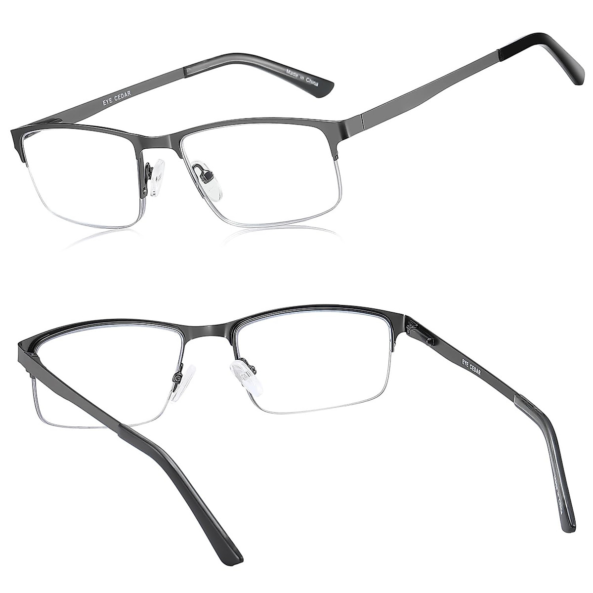 EYECEDAR 5-Pack Reading Glasses for Men Blue Light Blocking Gunmetal Gray Metal Half Frame Spring Hinges Readers Glasses Mens Readers 1.5