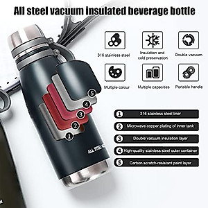 JOYRSES All Stainless Steel Vacuum Thermos,Keeps beverage and water Hot or Cold for Up to 20 Hours,Insulated water Bottle22oz(Dark blue）