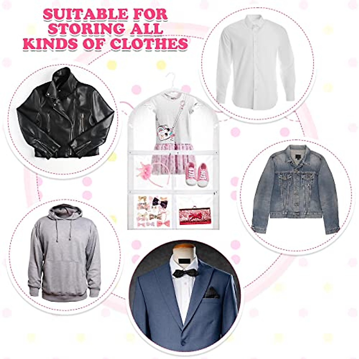 Dance Costume Garment Bag PVC Plastic Bag Holder Clear with Garment Rack Hanging Pack to Dance Bag Children Clothes Storage Costume Bags Organizer Zipper Pockets for Kid Girls, 23.6 x 35.4 In(6 Pcs)