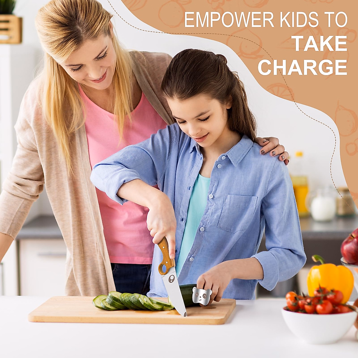 ZLemma Kids Knife Set for Real Cooking with Educational Ring & Crinkle Cutter, Chef Knife, Serrated Bread Knife -Premium Rosewood Handle & Japanese Stainless Steel Blade