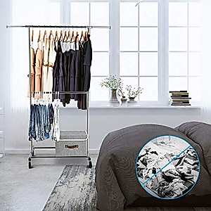 Simple Trending Double Rod Clothing Garment Rack, Rolling Clothes Organizer on Wheels for Hanging Clothes, Chrome