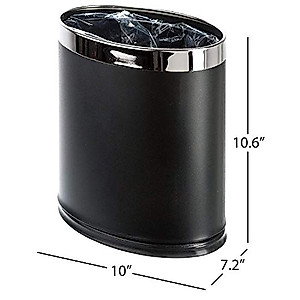 Brelso 'Invisi-Overlap' Metal Trash Can, Open Top Small Office Wastebasket, Oval Shape (Black)
