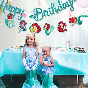 Little Mermaid Birthday Banner, Mermaid Ariel Birthday Banner, Mermaid Birthday Party Supplies Decorations for Girls Boys Birthday Party Baby Shower Cartoon Sign Decorations