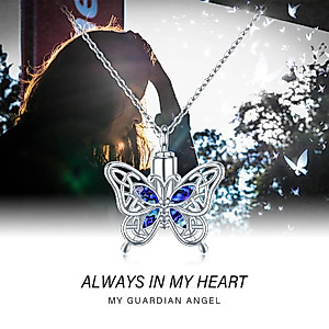 CHENGHONG Butterfly Urn Necklace for Ashes 925 Sterling Silver Cremation Jewelry for Ashes for Human Keepsake Memorial Jewelry for Ashes Opal Butterfly Pendant Jewelry Christmas Gifts for Women