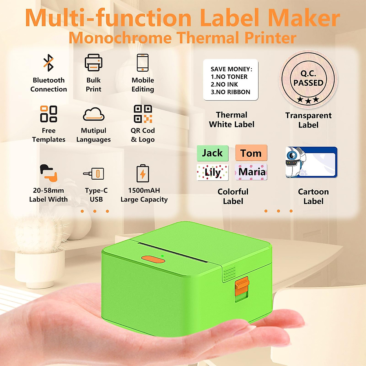 Lemketan Label Maker Machine with Tape, Mini Portable Bluetooth Thermal Printer, 2 Inch Label Printer for Small Business Barcode Storage Mailing Office Home with Auto Scan Identification