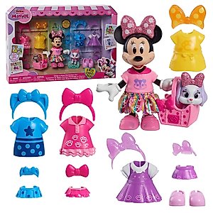 Just Play Disney Junior Minnie Mouse Glitter and Glam Pet Fashion Set, 23-piece Doll and Accessories, Officially Licensed Kids Toys for Ages 3 Up