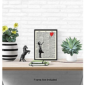 Banksy Wall Art - Upcycled Dictionary Graffiti Art Print, Girl With Balloon 8x10 Street Art Poster, Home Decor - Urban Wall Art Print and Room Decorations - Makes a Great Gift - 8x10 Photo Unframed